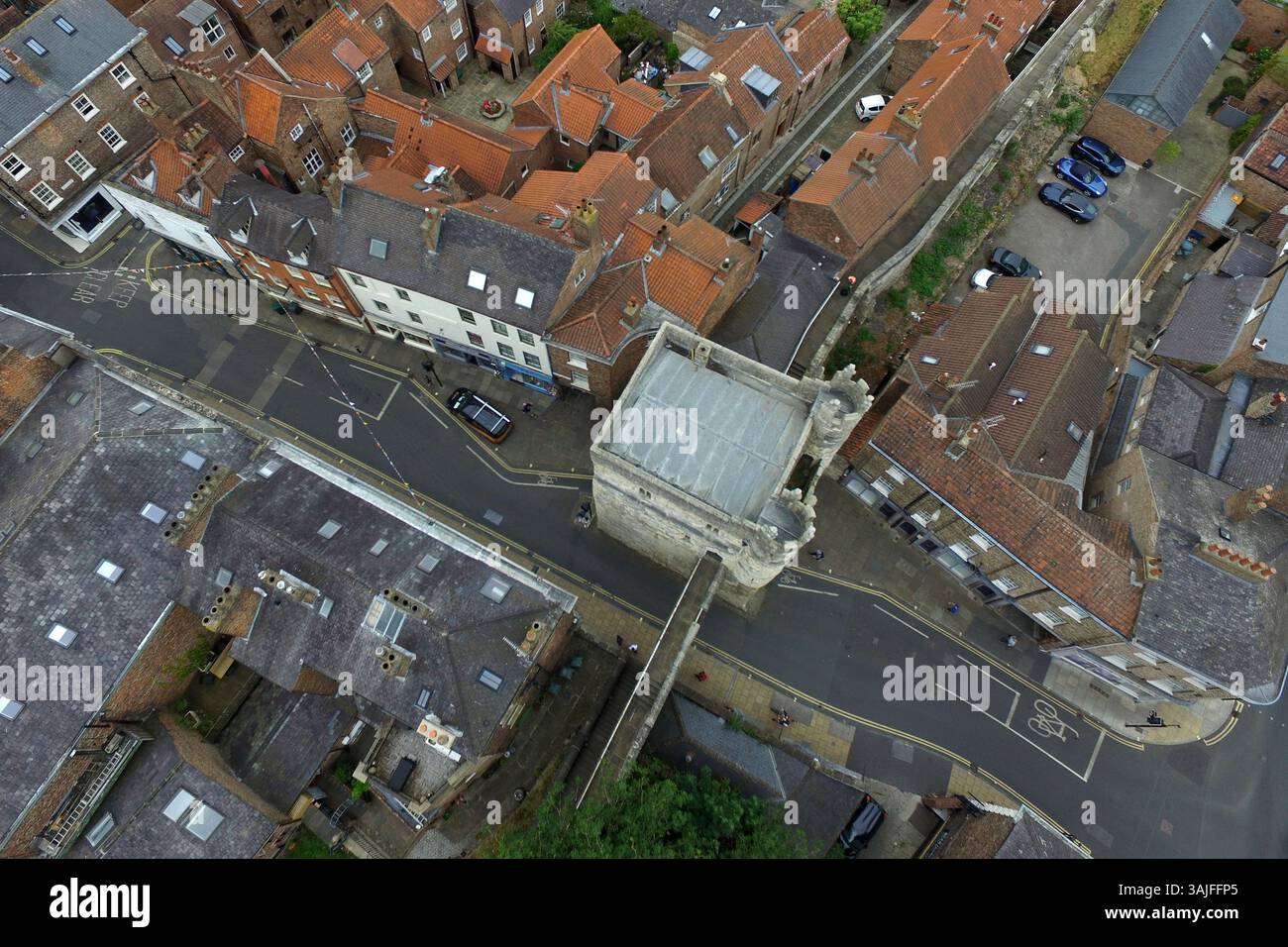 aerial view of Monk Bar, Historical military landmark York, England ...