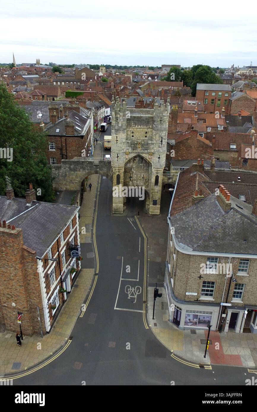 aerial view of Monk Bar, Historical military landmark York, England ...