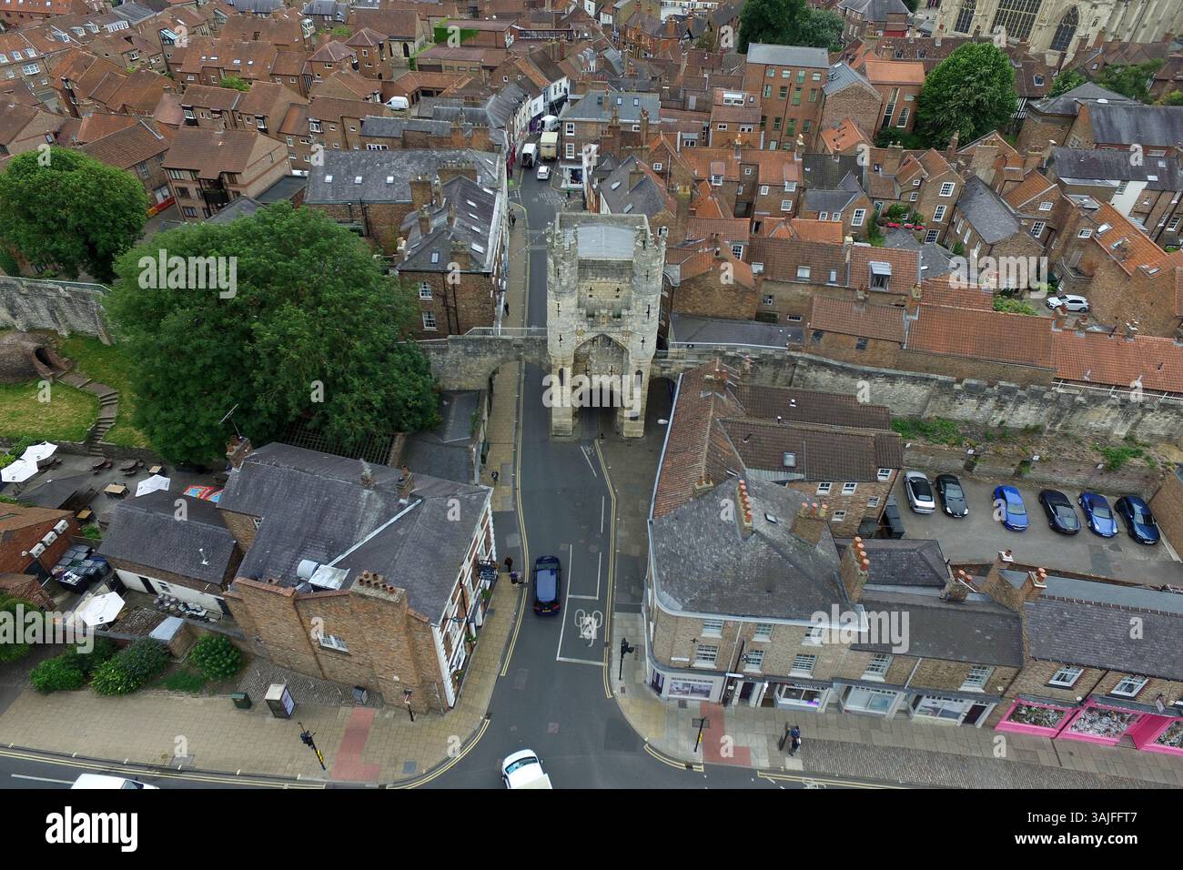 aerial view of Monk Bar, Historical military landmark York, England ...