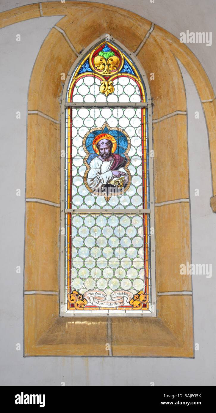 Stained glass church window, Saint Peter, a key apostle in Christianity ...