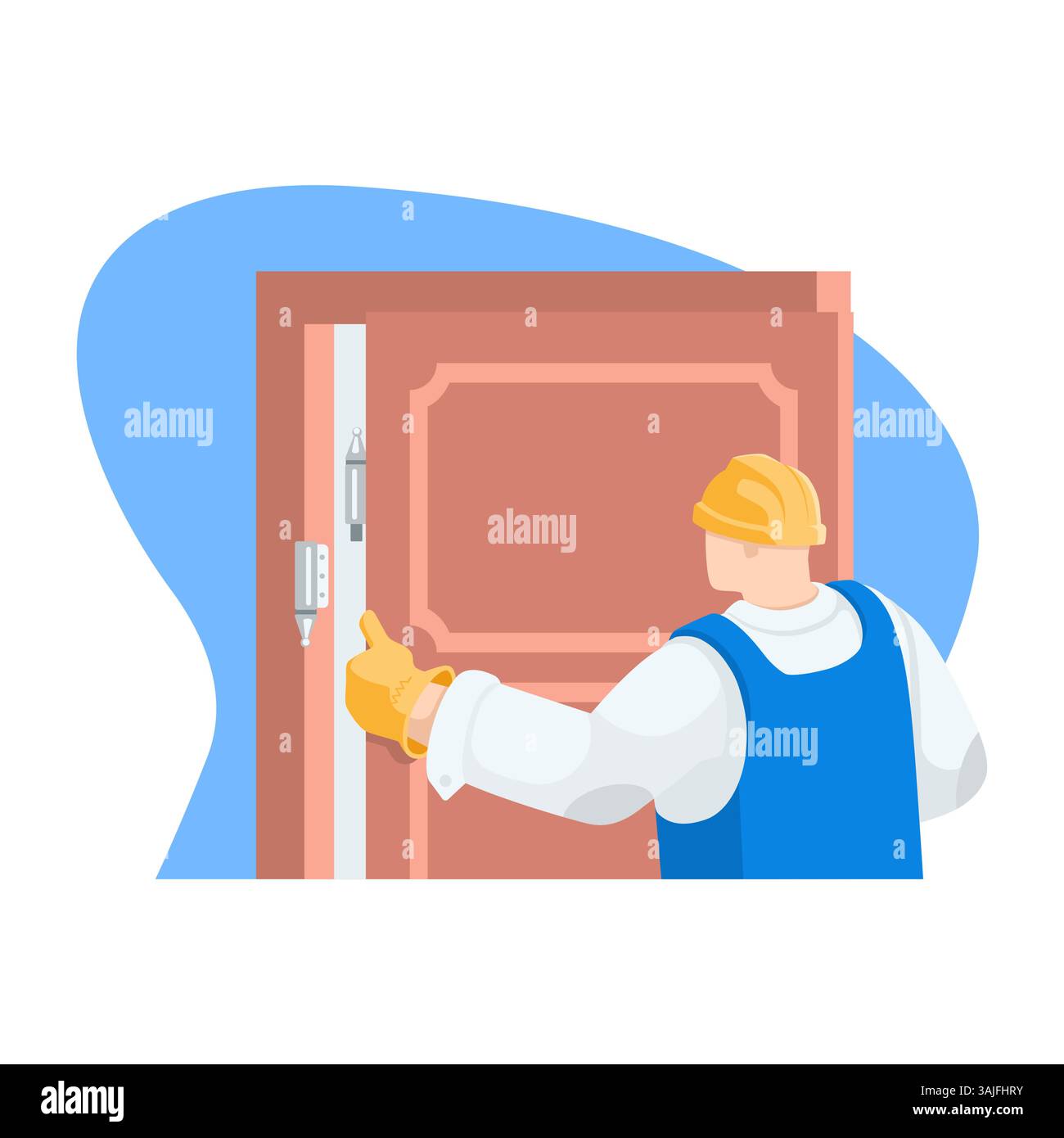vector illustration of a builder in a hard hat and uniform installing a ...