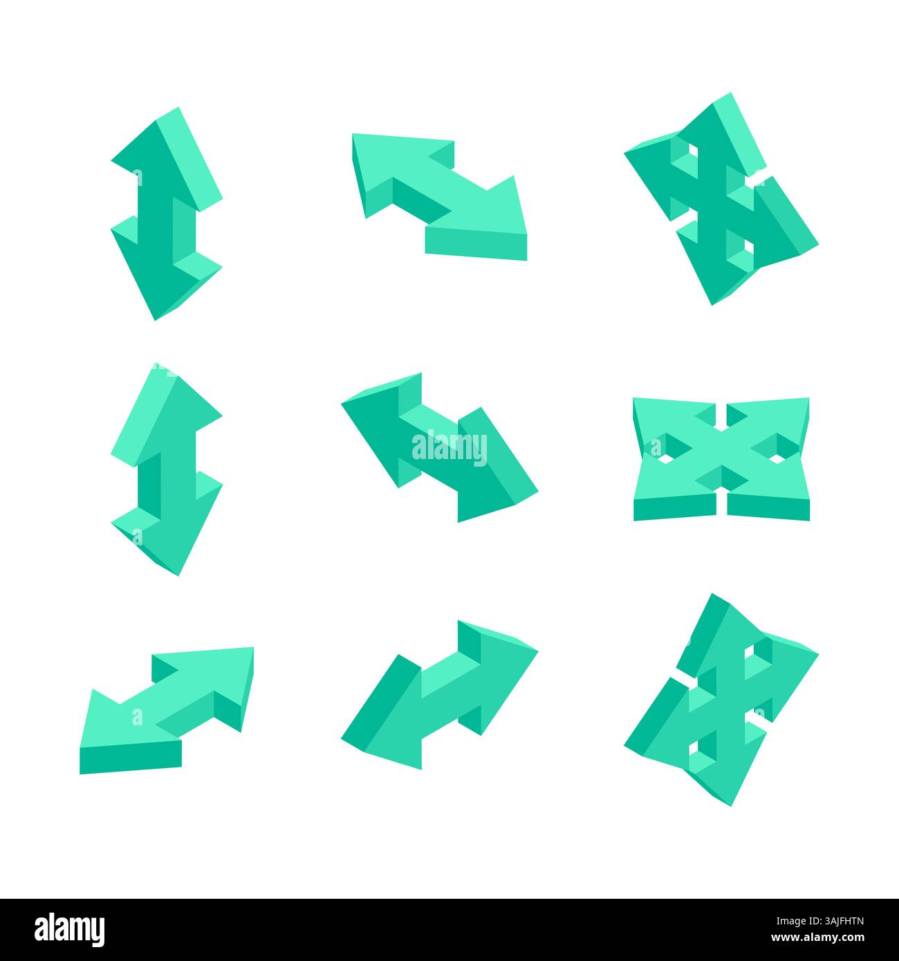 isometric set of arrows, in color on a white background, pointers for infographics and design ...