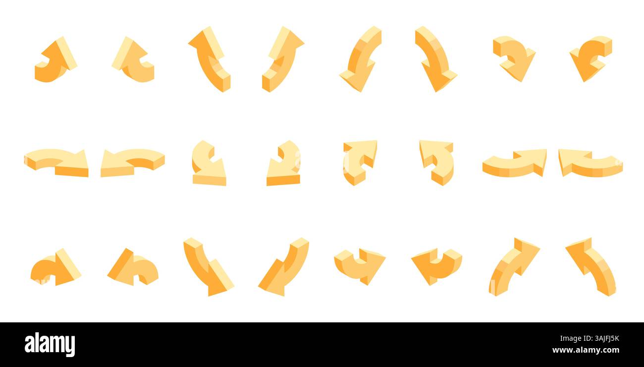 isometric set of arrows, in color on a white background, pointers for infographics and design ...