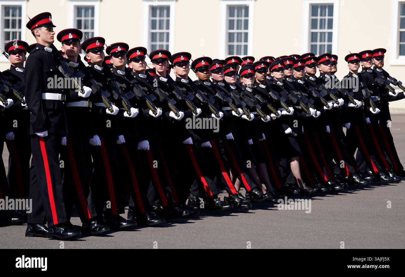 Officer cadets march past the dais during the Sovereign's Parade at the ...