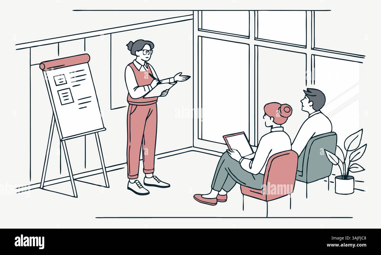 Illustration of an office team managing tasks on a chart in a meeting ...