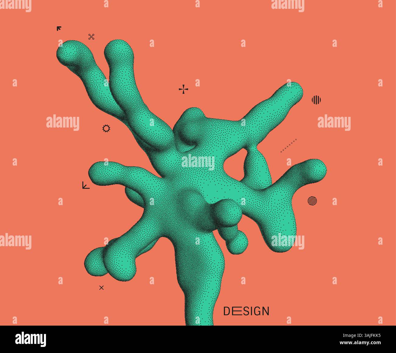 Abstract three-dimensional composition in dotwork style. Pointillism ...