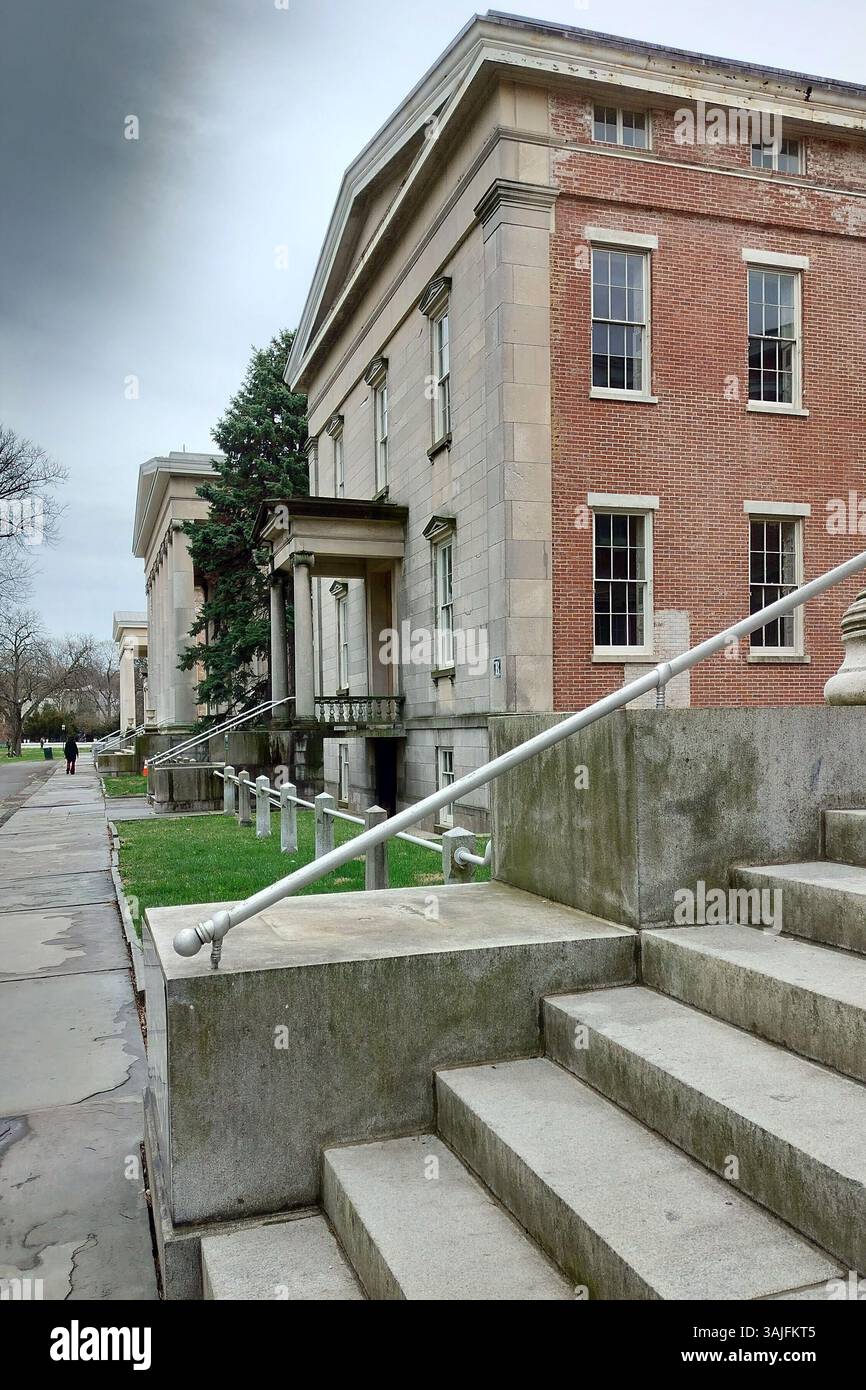 Porticos and columns of the 19th-century historic buildings of the ...
