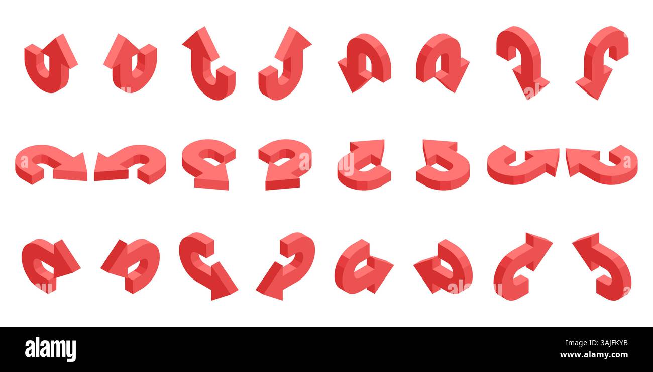 isometric set of arrows, in color on a white background, pointers for infographics and design ...