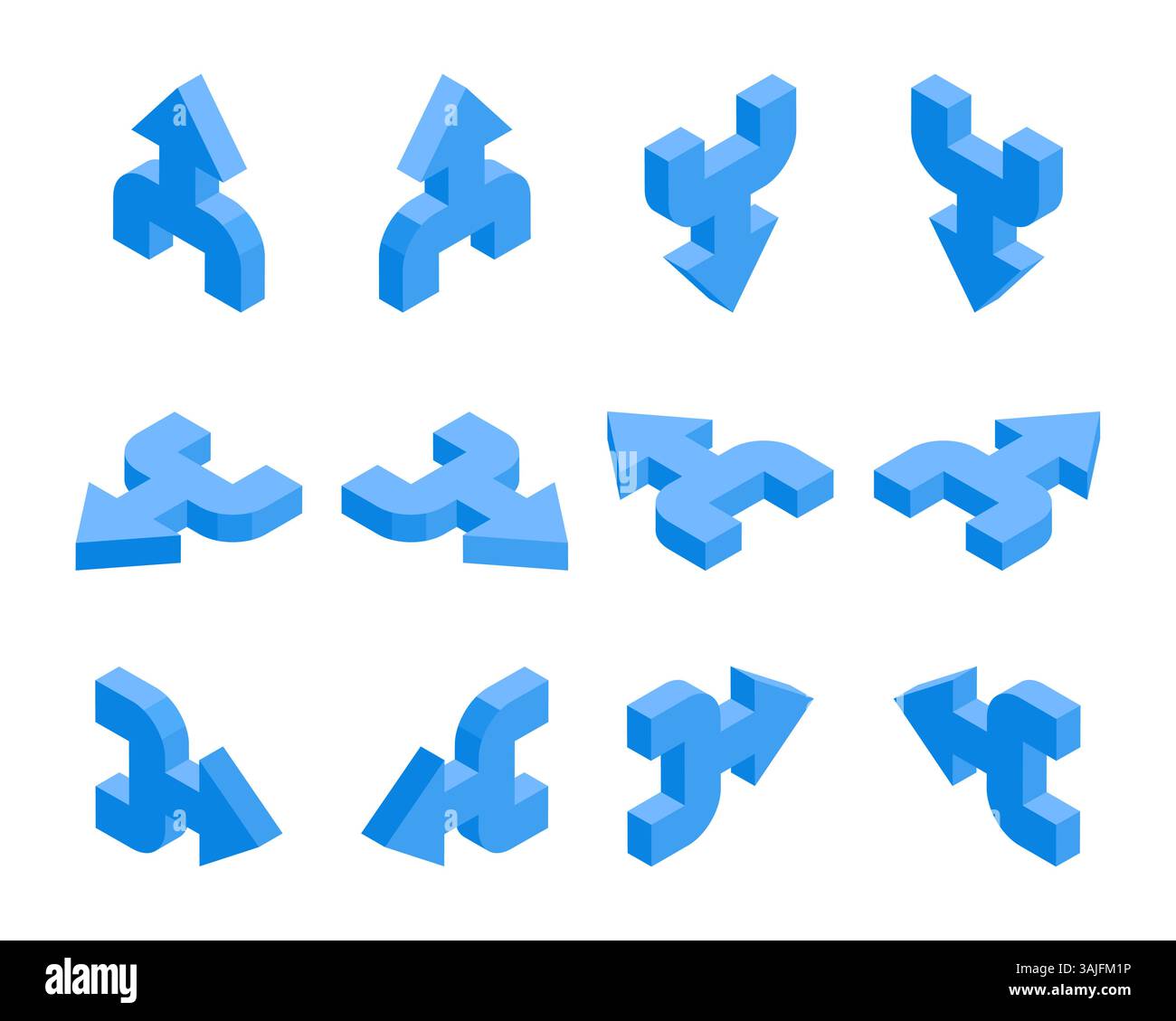 isometric set of arrows, in color on a white background, pointers for infographics and design ...