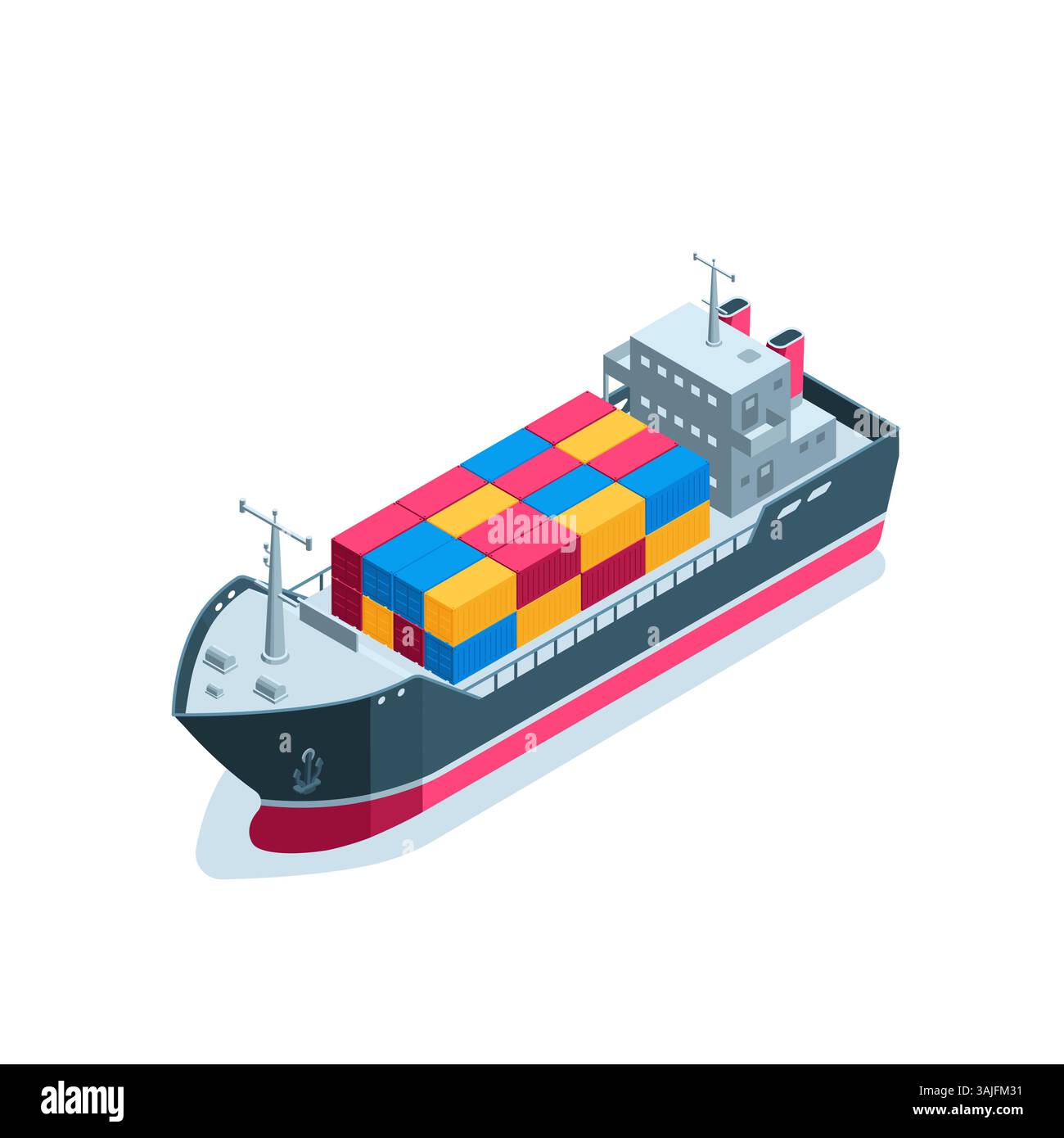 isometric cargo ship or tanker with containers, in color on a white ...
