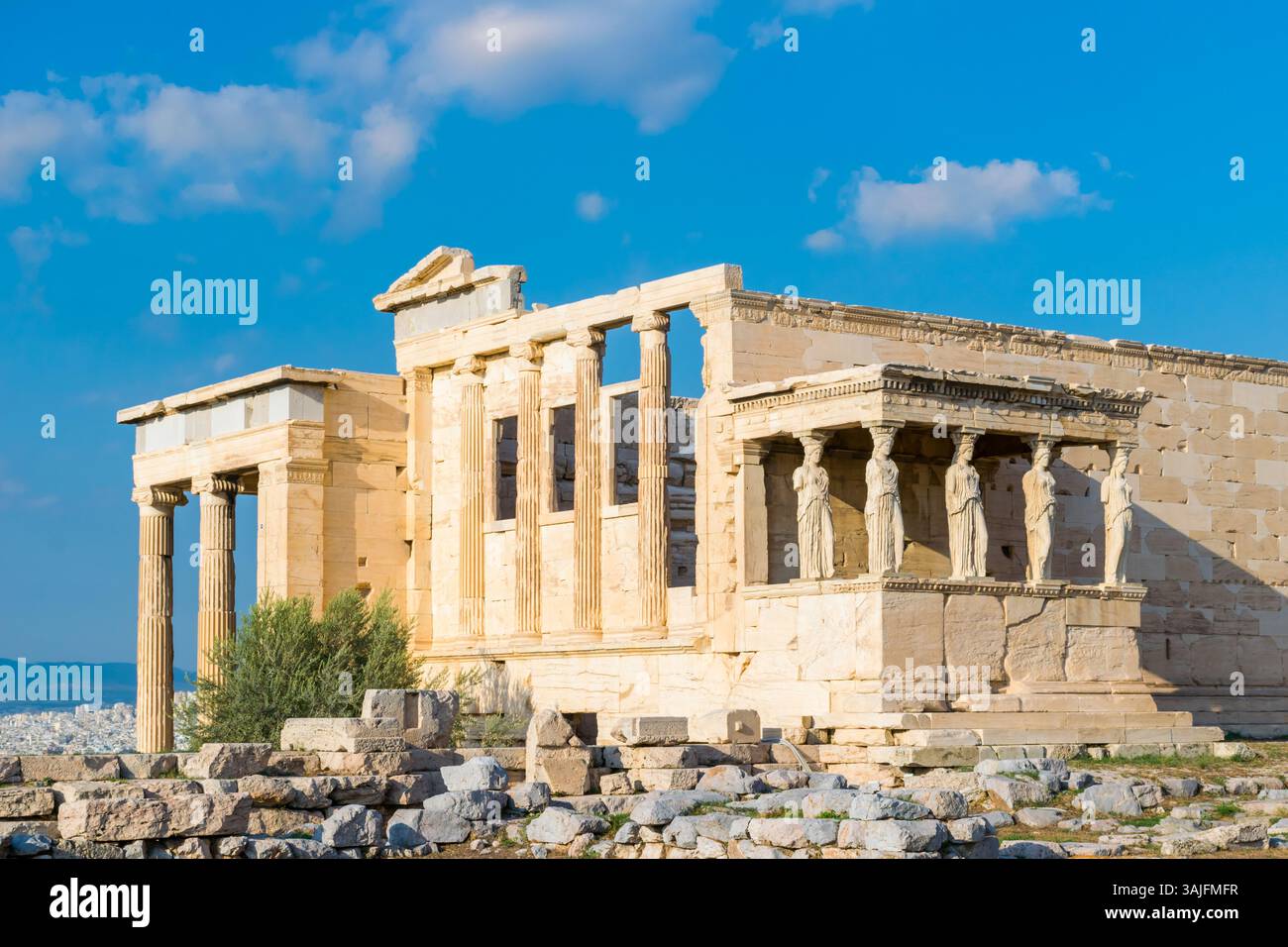 Sunny panoramic view of The Erechtheion or Temple of Athena Polias ...