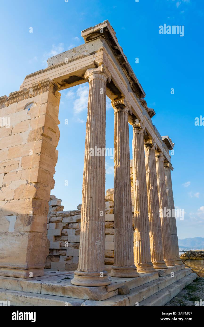 Entrance columns of The Erechtheion or Temple of Athena Polias in the ...