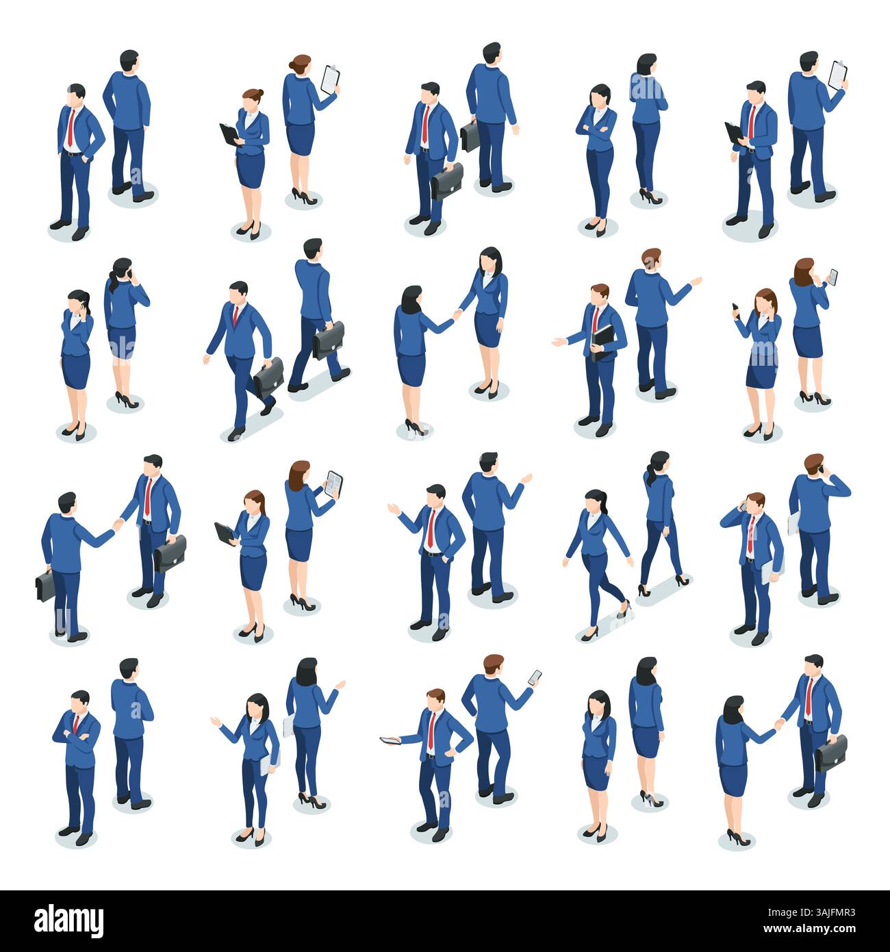 isometric vector set of business people in suits, in color on a white ...