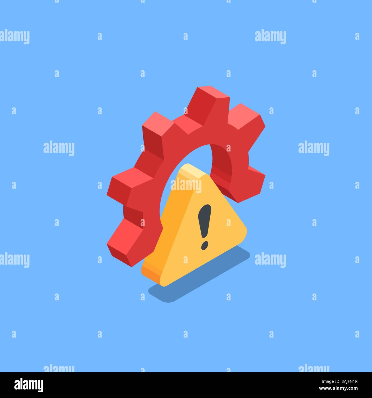 isometric vector gear and triangle sign with exclamation, in color on ...