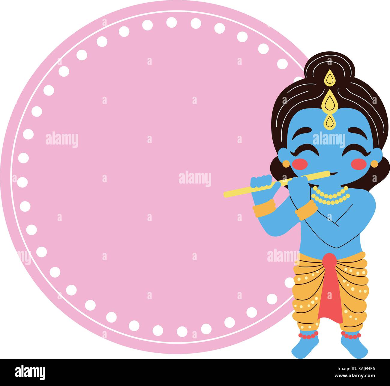 Krishna indian god, vector cartoon frame illustration on the white ...