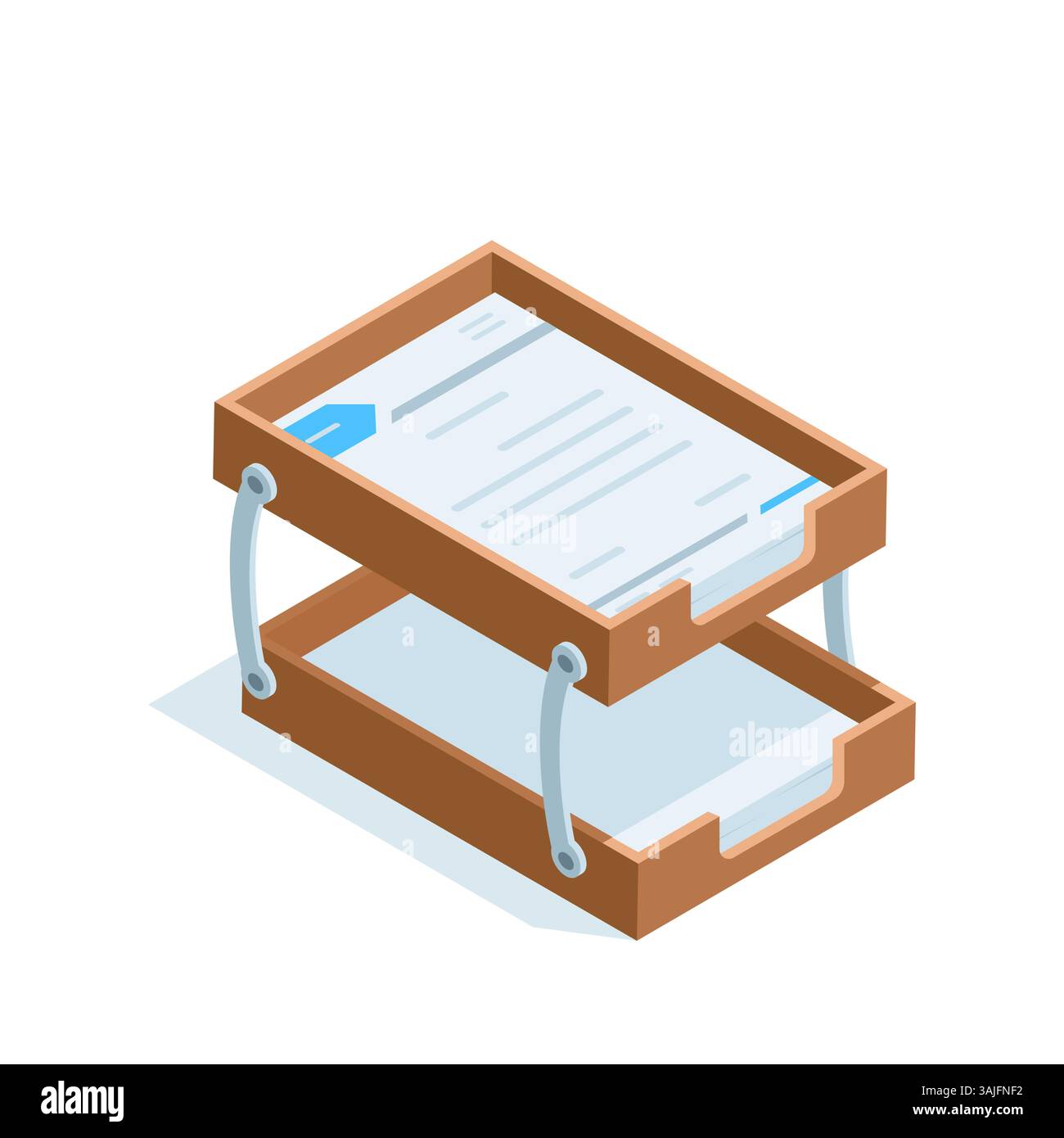 isometric office tray for papers and documents, in color on a white ...