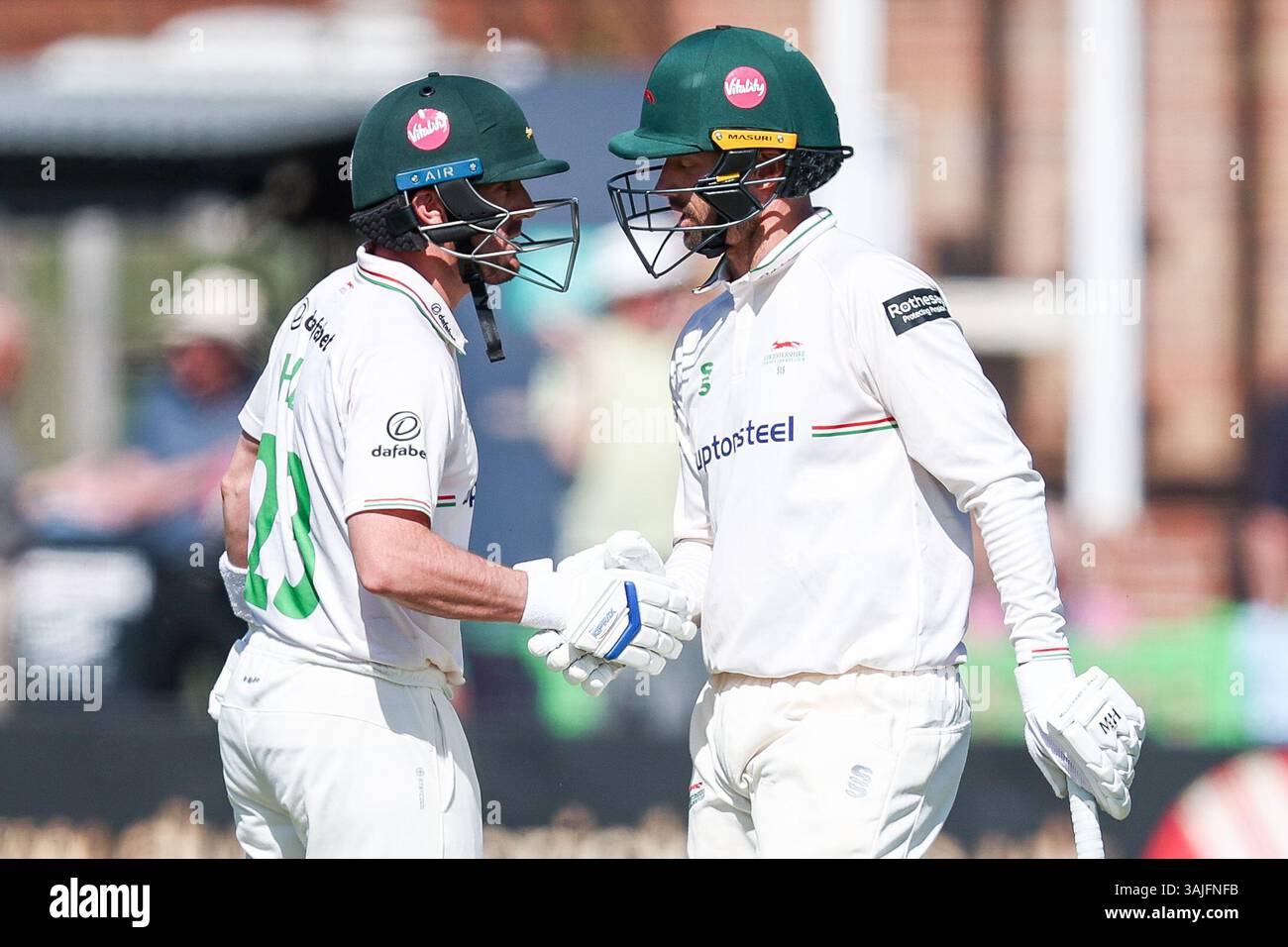 Leicester, UK. 11th Apr, 2025. #23, Lewis Hill congratulates #22, Ian ...