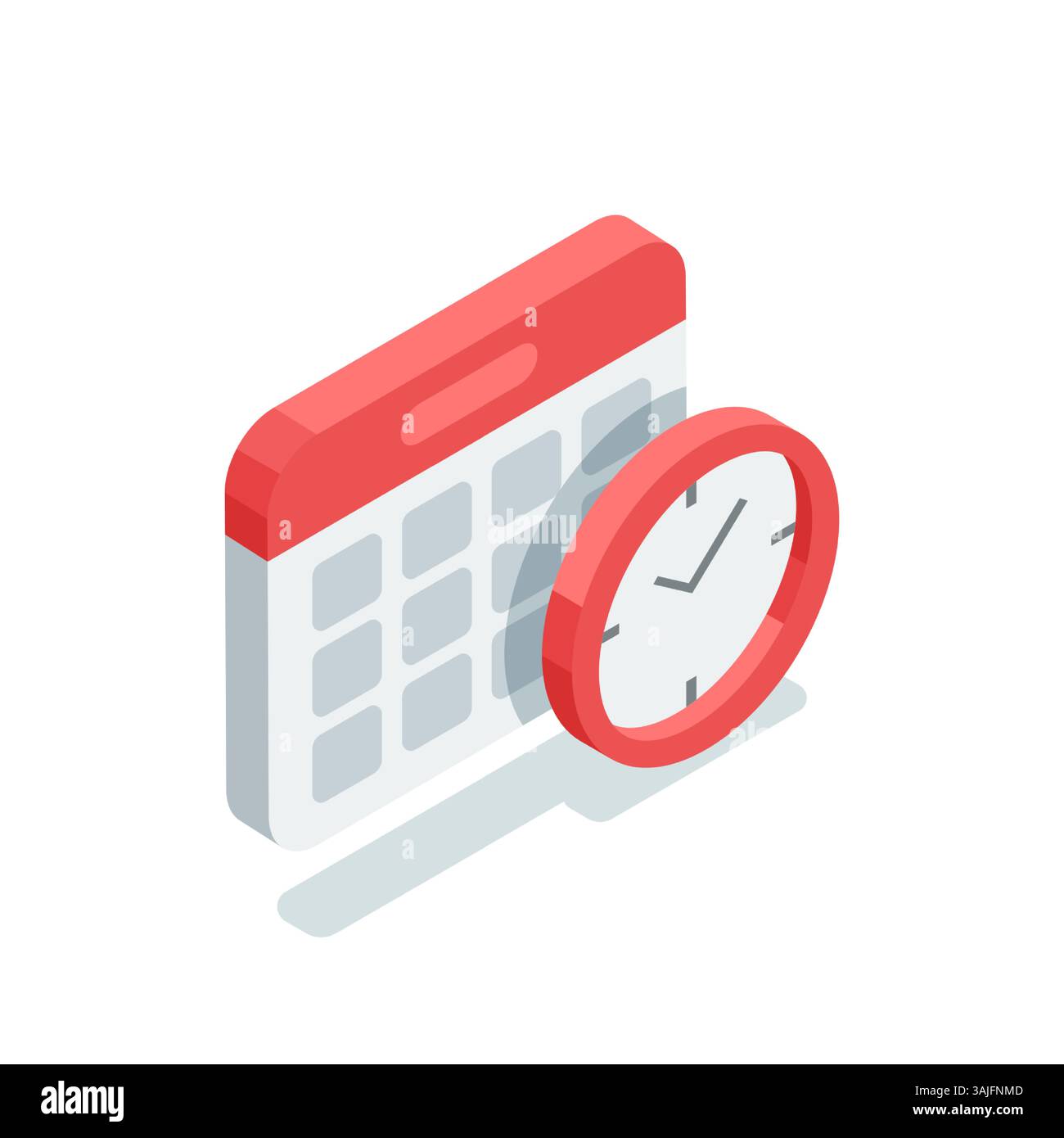 isometric vector calendar and clock, in color on a white background ...