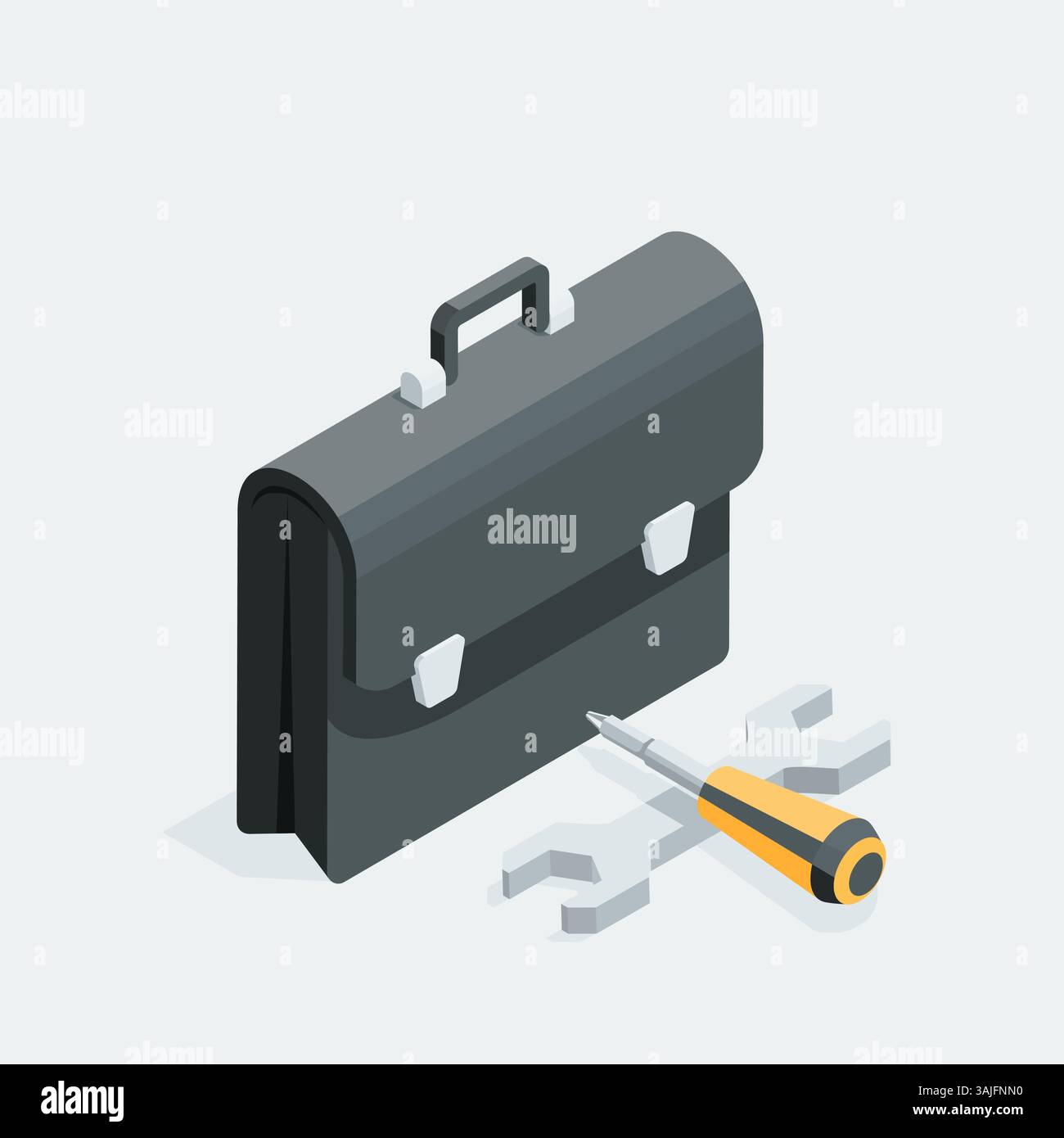 isometric vector work briefcase and tools, in color on white background ...