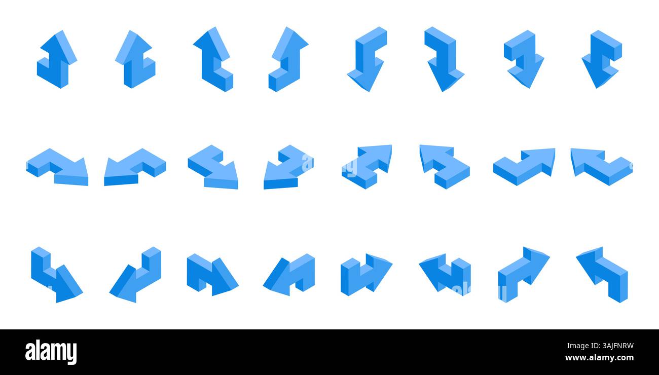 isometric set of arrows, in color on a white background, pointers for infographics and design ...