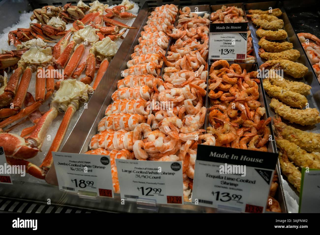 An assortment of internationally sourced seafood from countries ...