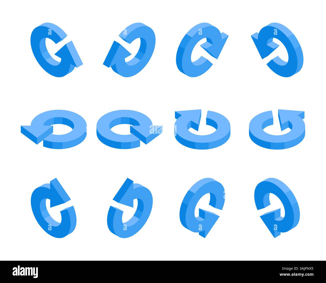isometric set of round arrows, in color on a white background, pointers for infographics and ...