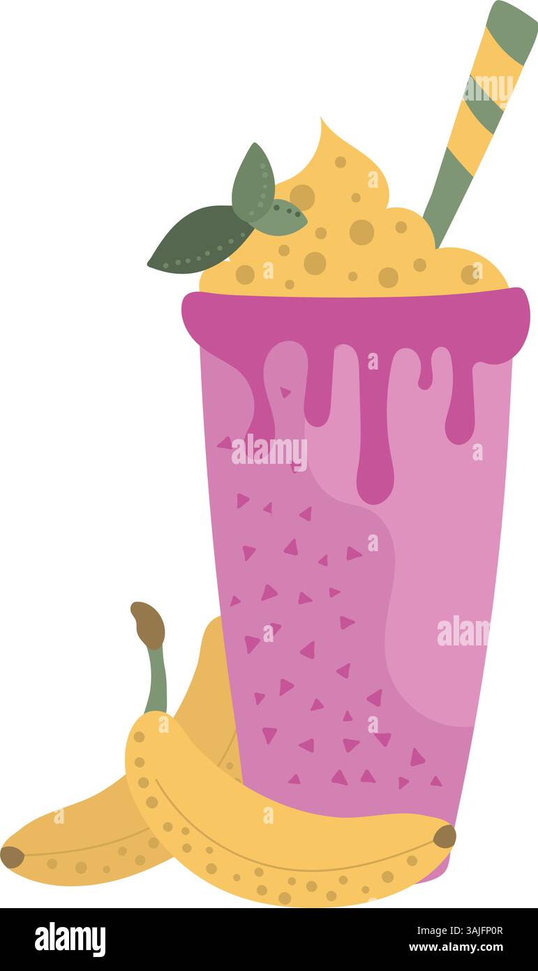 Healthy drink smoothie with banana, vector cartoon illustration Stock ...