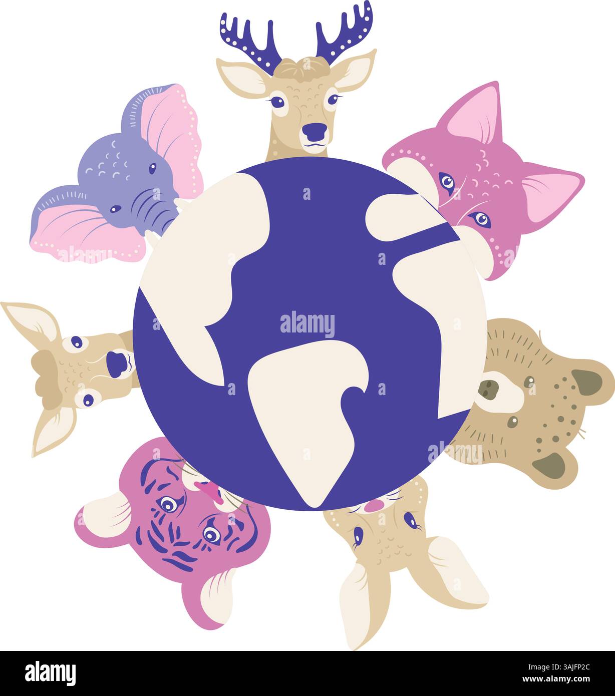 World animal day, cartoon illustration on the white background Stock ...