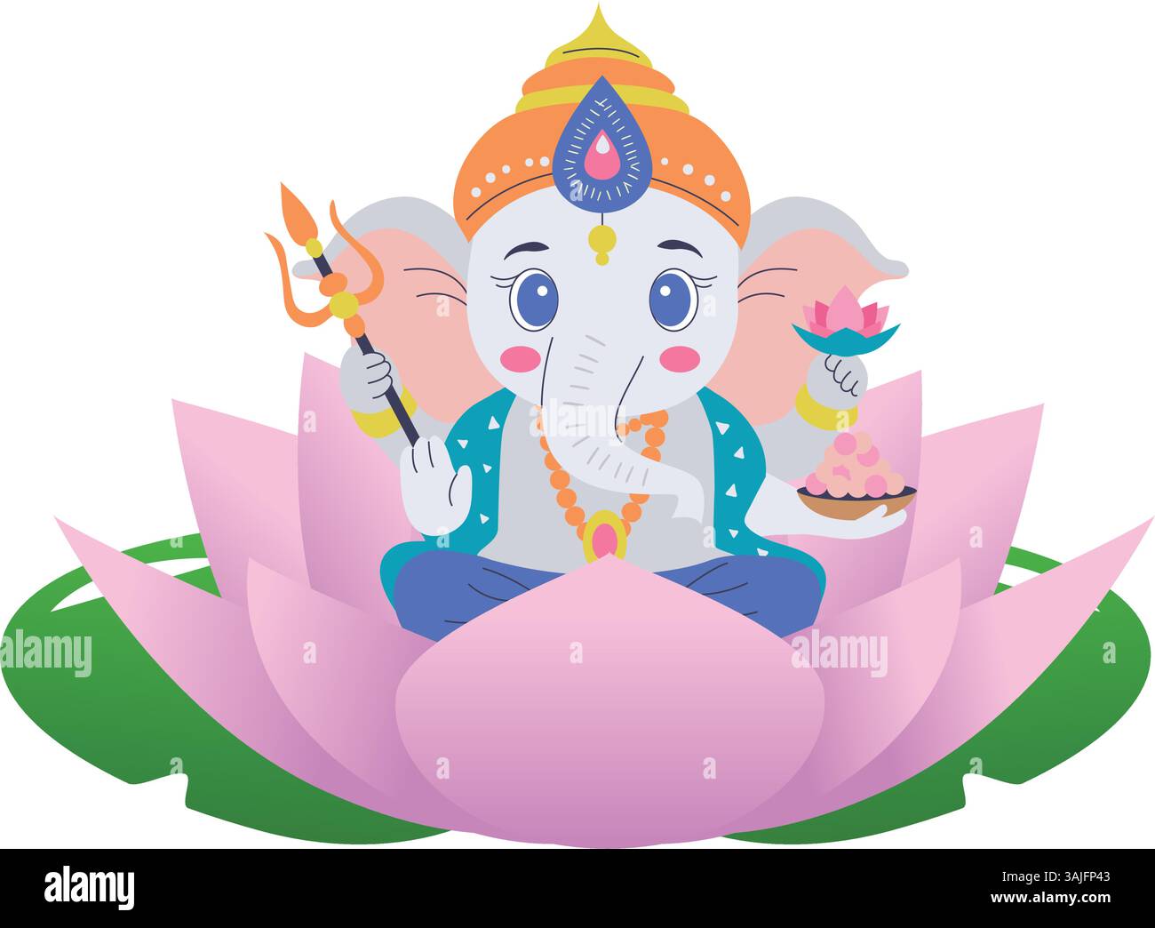 Indian god Ganesh, vector cartoon illustration on the white background ...