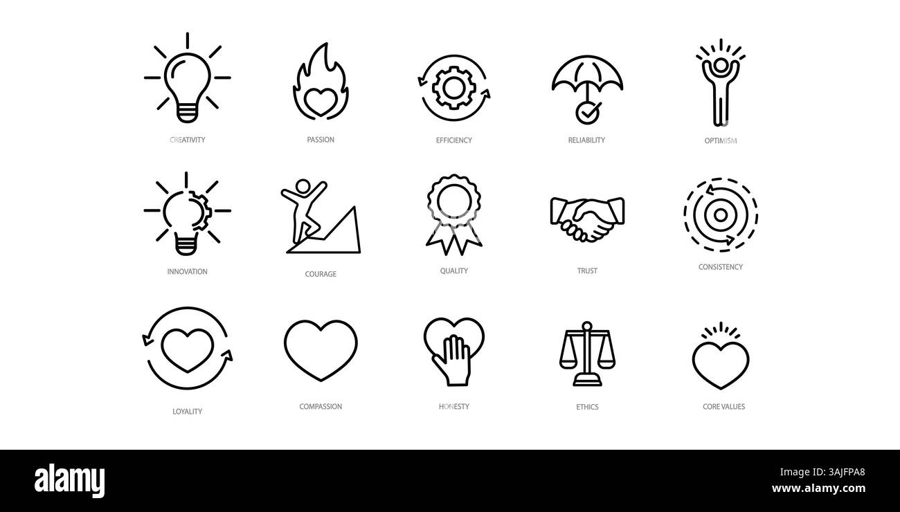 Core value icons. Core value icon set. Core value line icons. Vecor ...