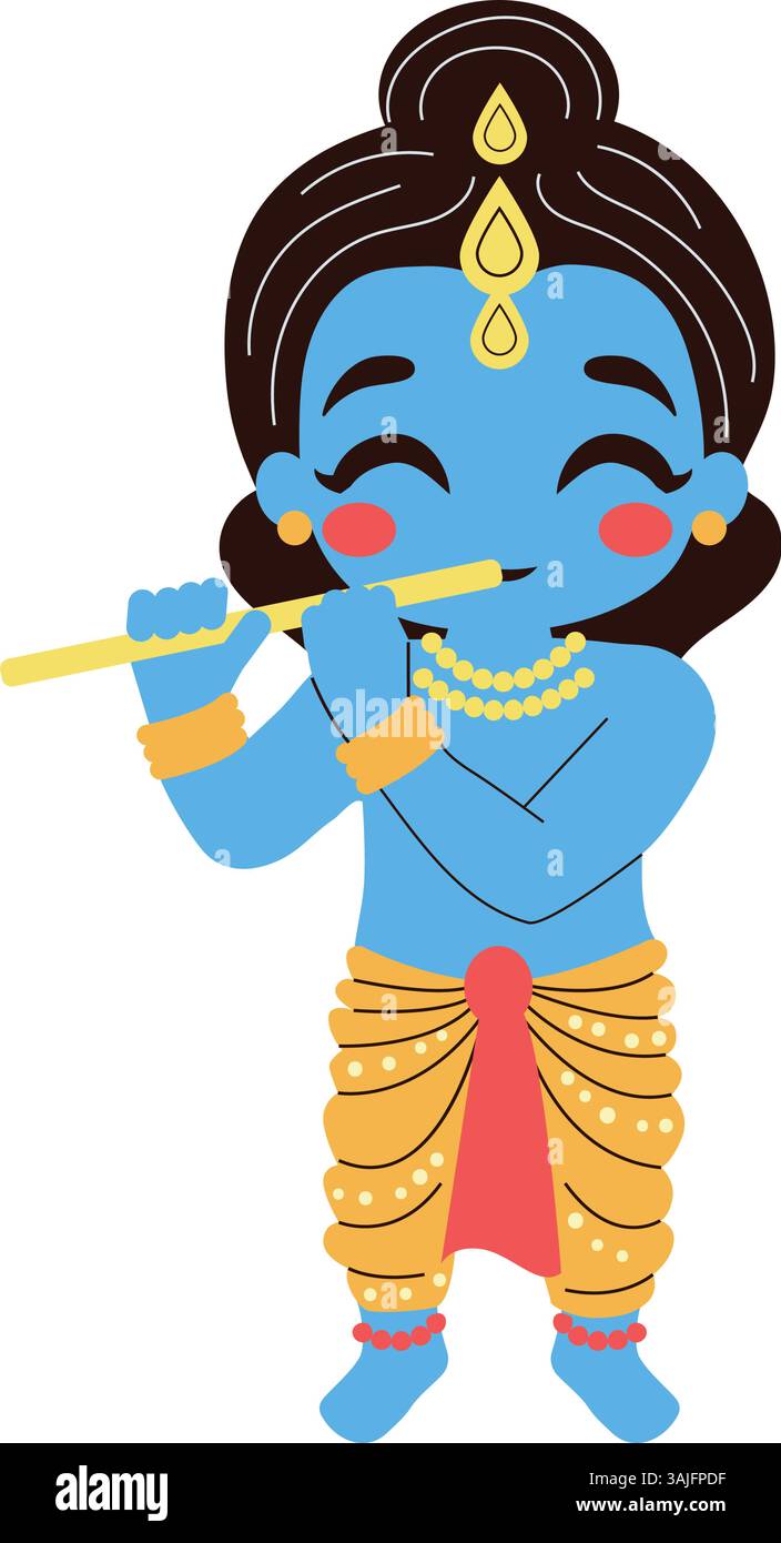 Krishna indian god, vector cartoon illustration on the white background ...