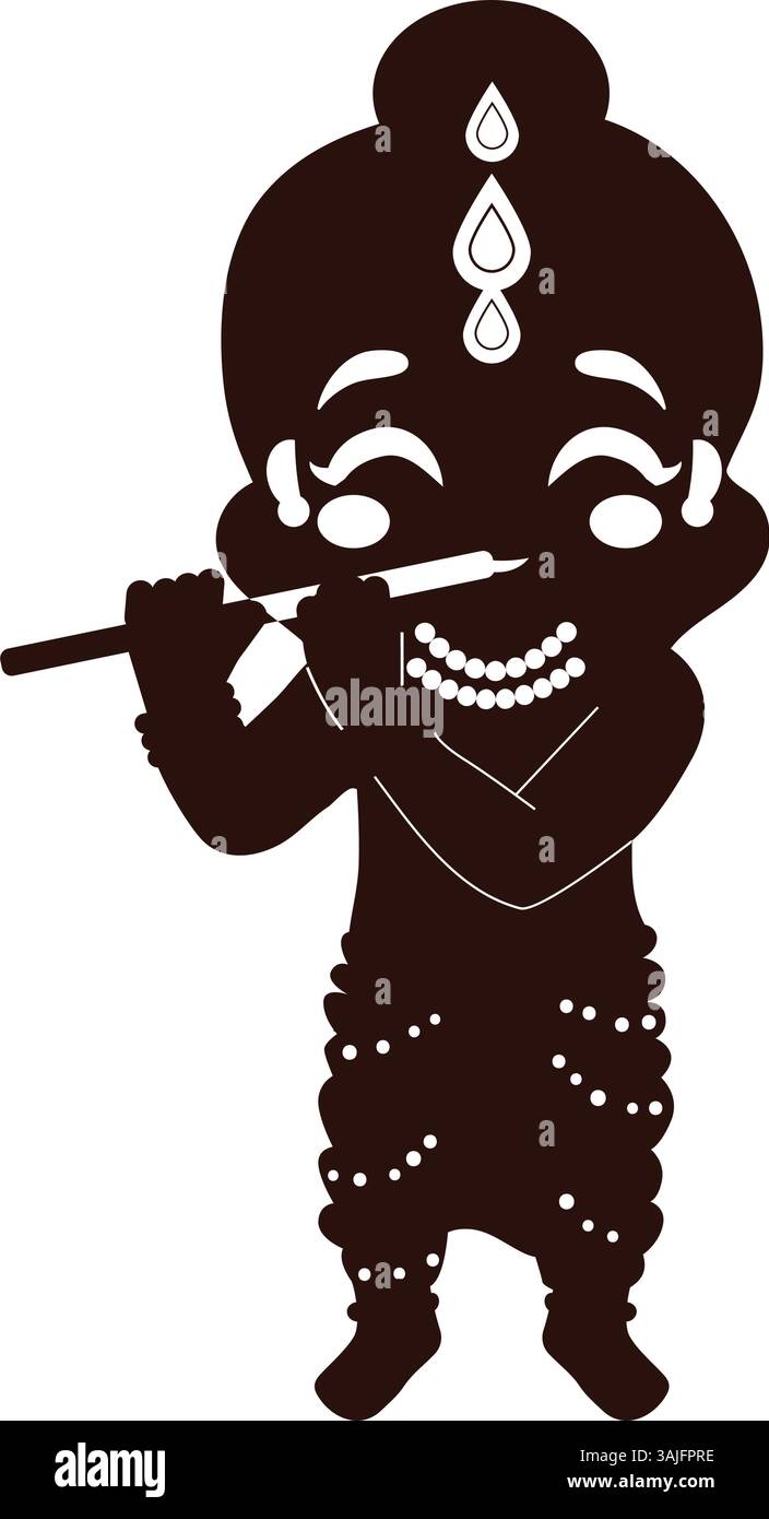 Krishna indian god, vector black silhouette illustration on the white ...