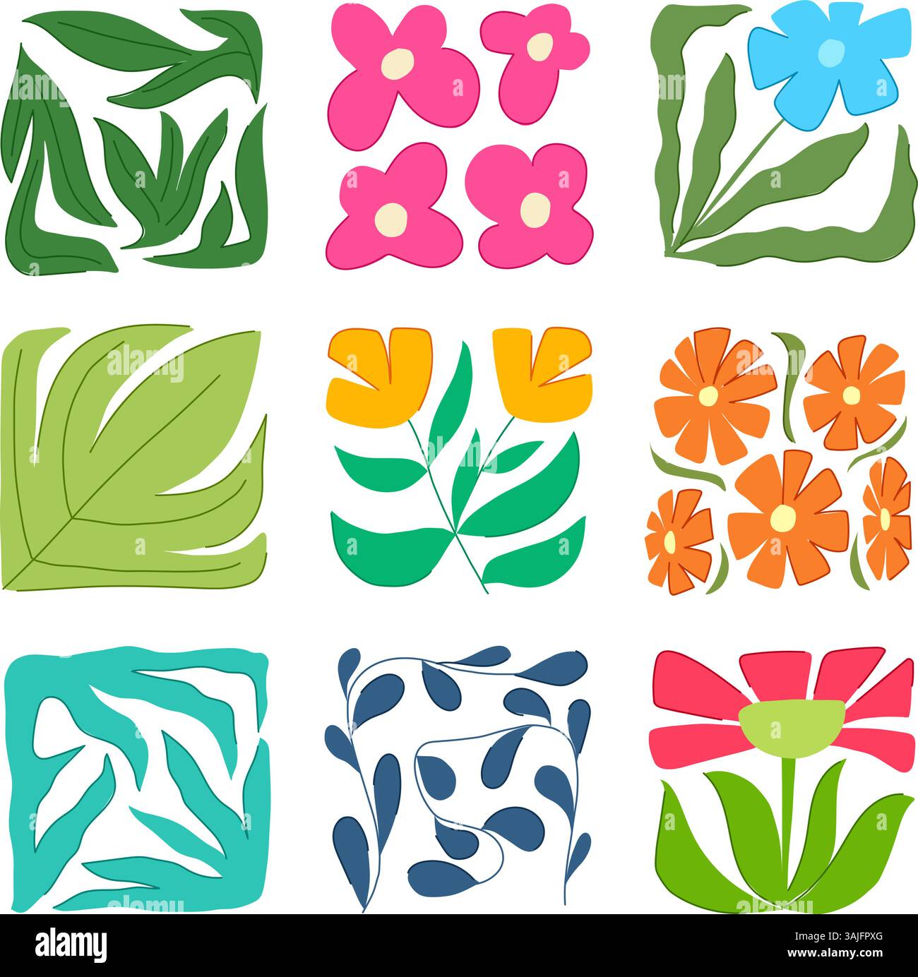 abstract square flowers set cartoon vector illustration Stock Vector ...