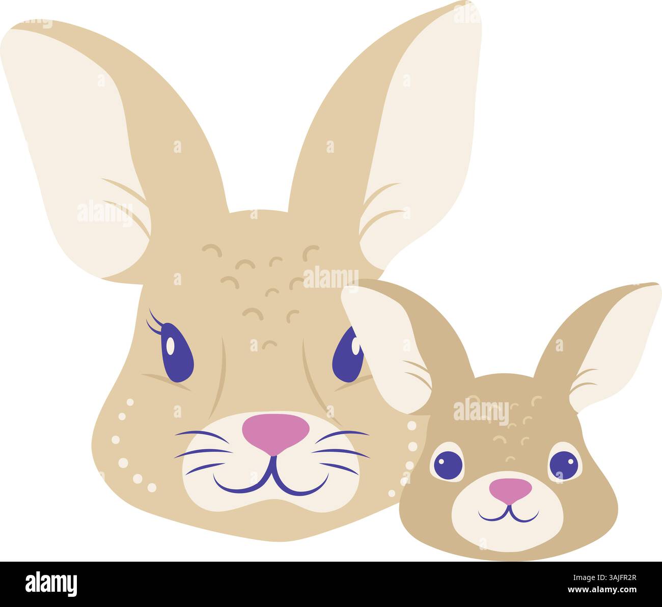 Heads of mom and baby rabbits, vector cartoon illustration Stock Vector ...