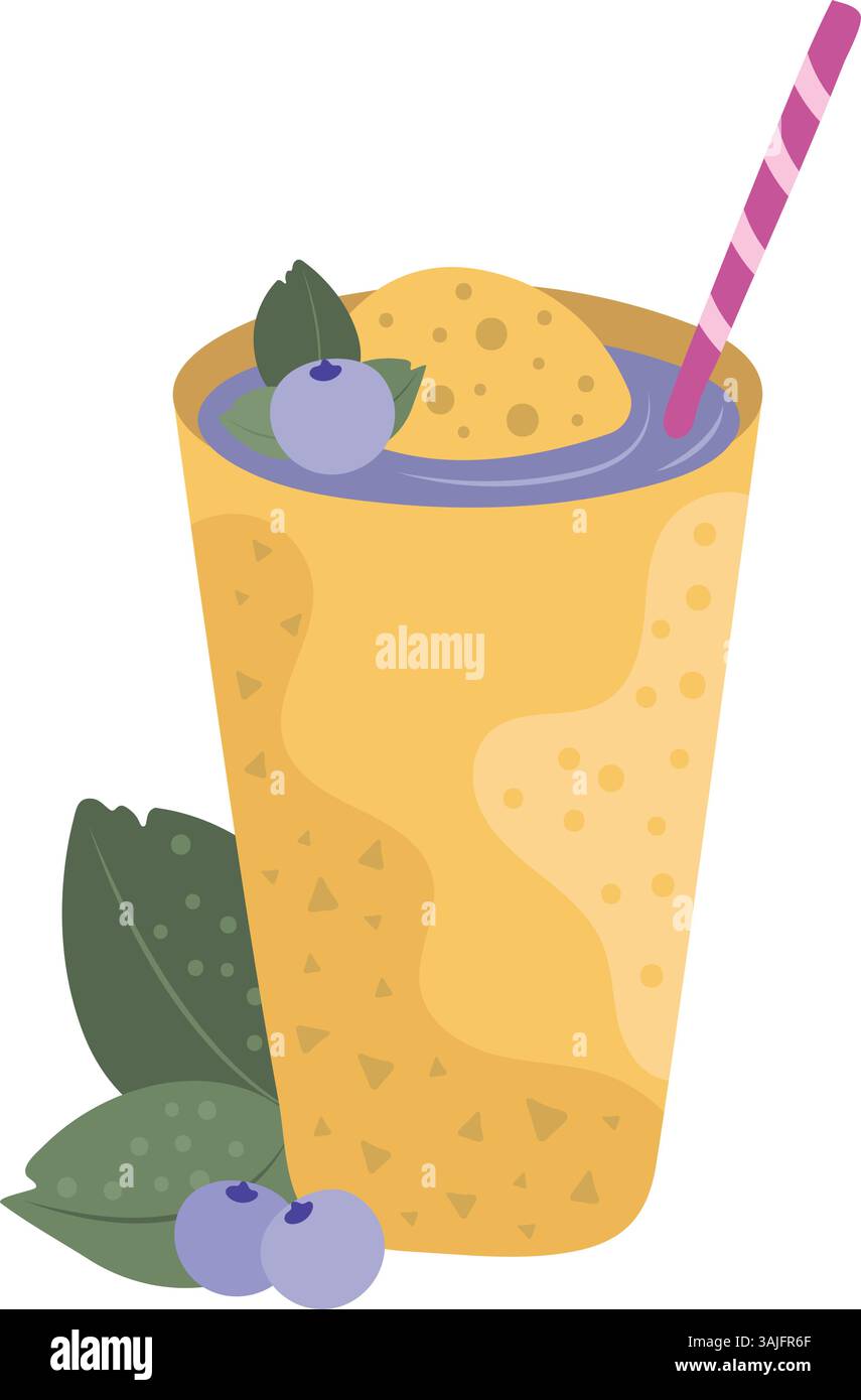 Healthy drink smoothie with blueberry, vector cartoon illustration ...