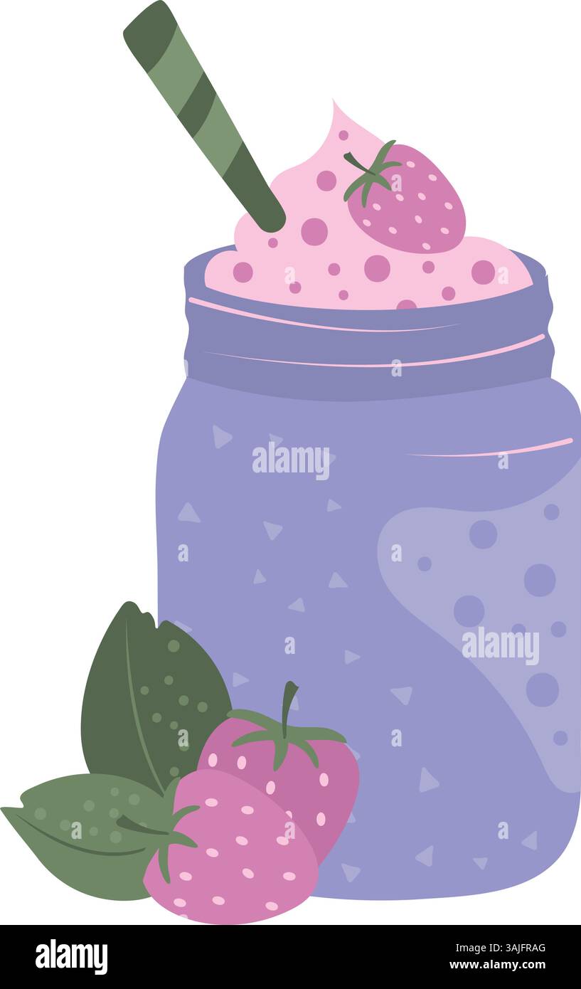 Healthy drink smoothie with strawberry, vector cartoon illustration ...