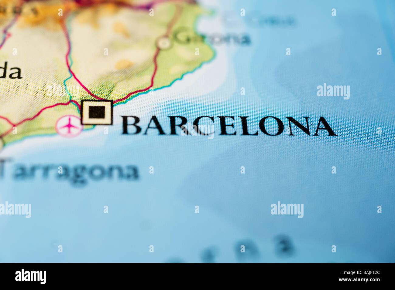 Barcelona location on close up vintage map Stock Photo - Alamy