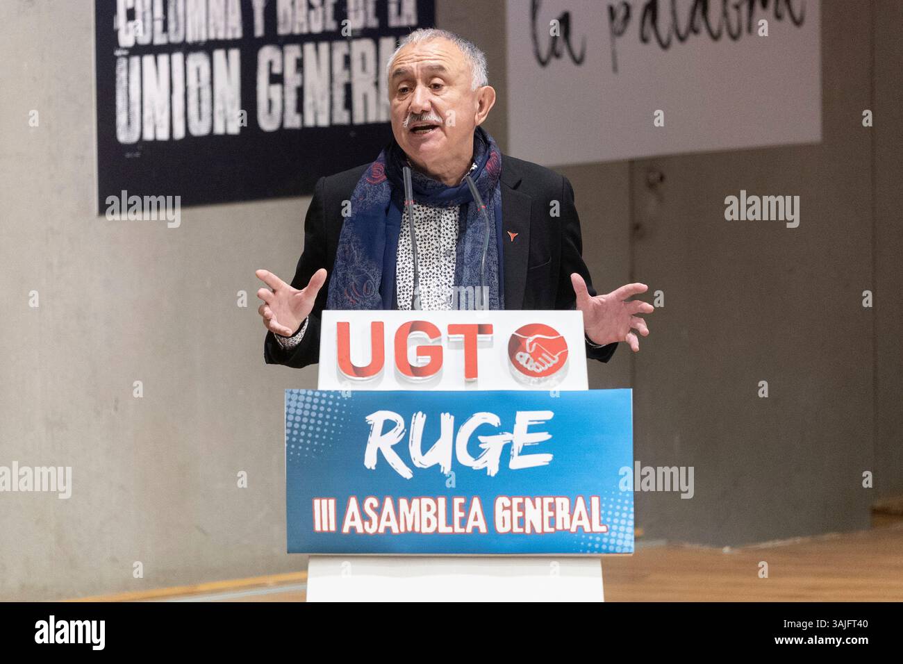 UGT Secretary General Pepe Álvarez speaks during the closing of the III ...