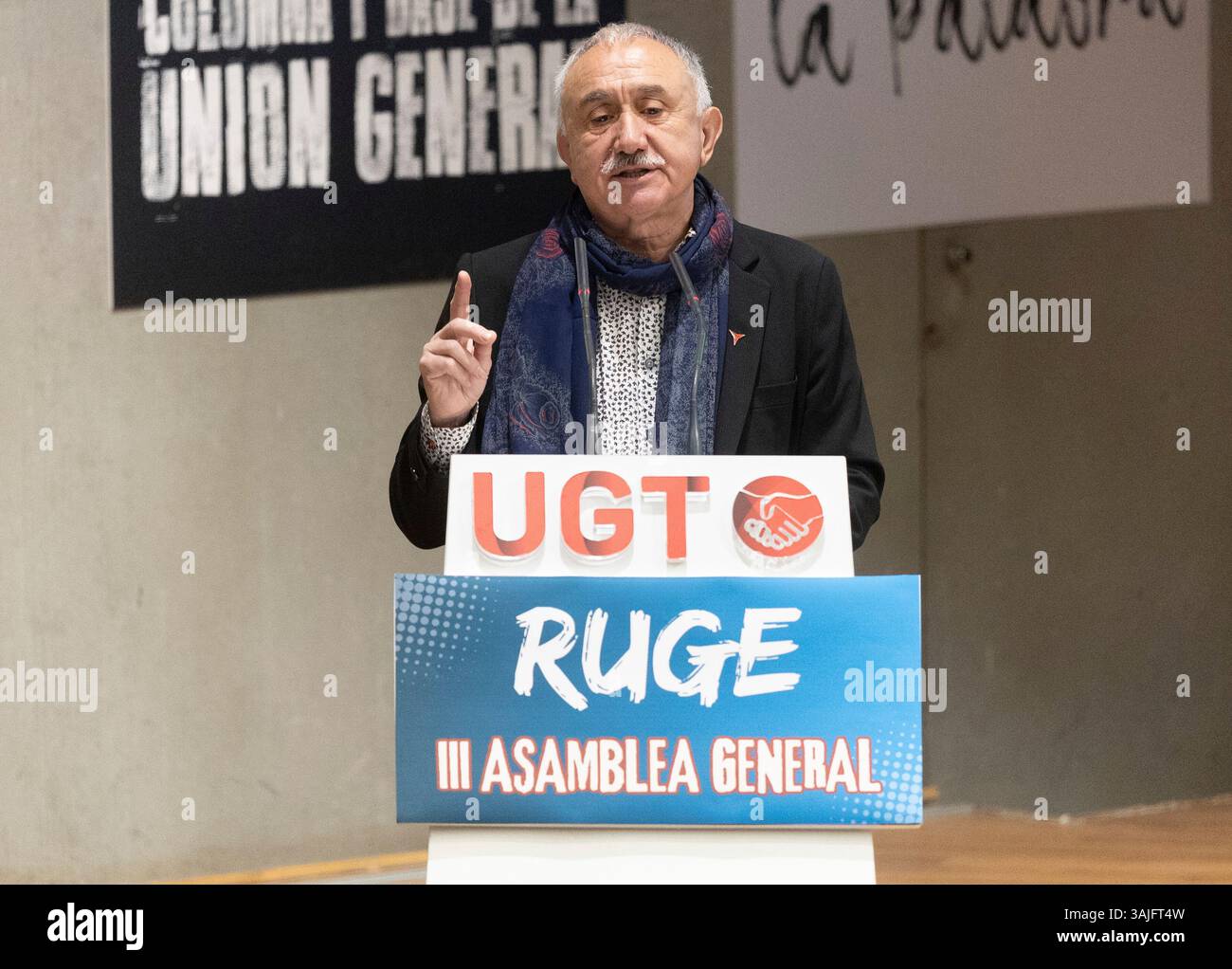 UGT Secretary General Pepe Álvarez speaks during the closing of the III ...