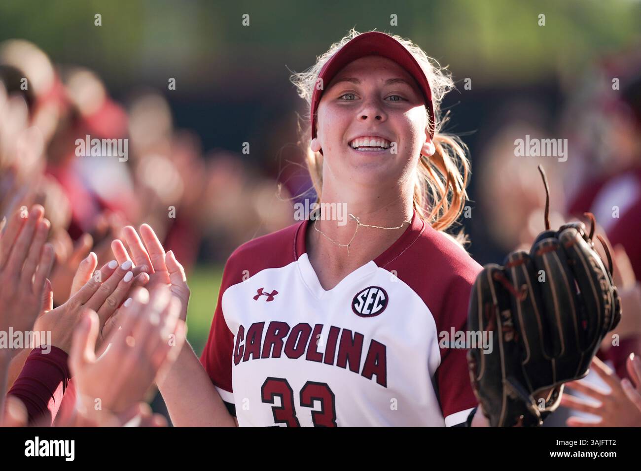 South Carolina infielder Karley Shelton is introduced before an NCAA ...