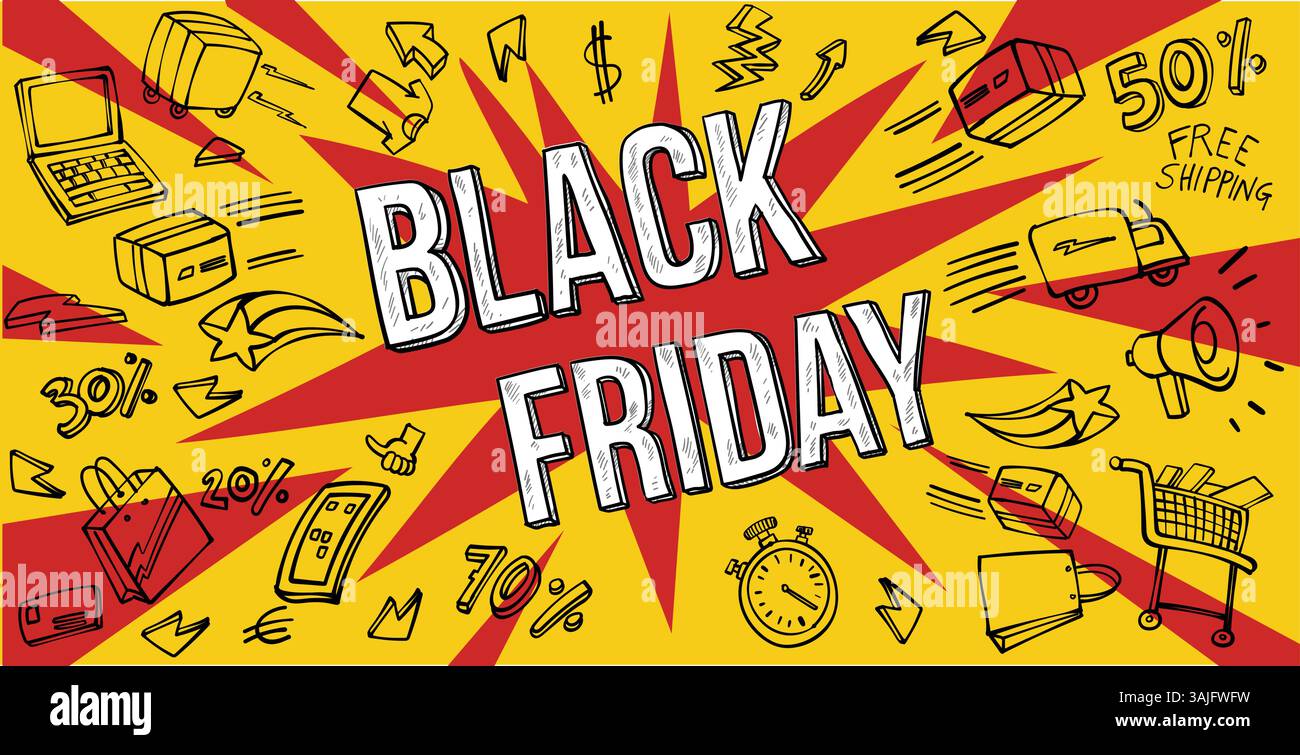Horizontal background with Black Friday elements. Colorful explosion ...