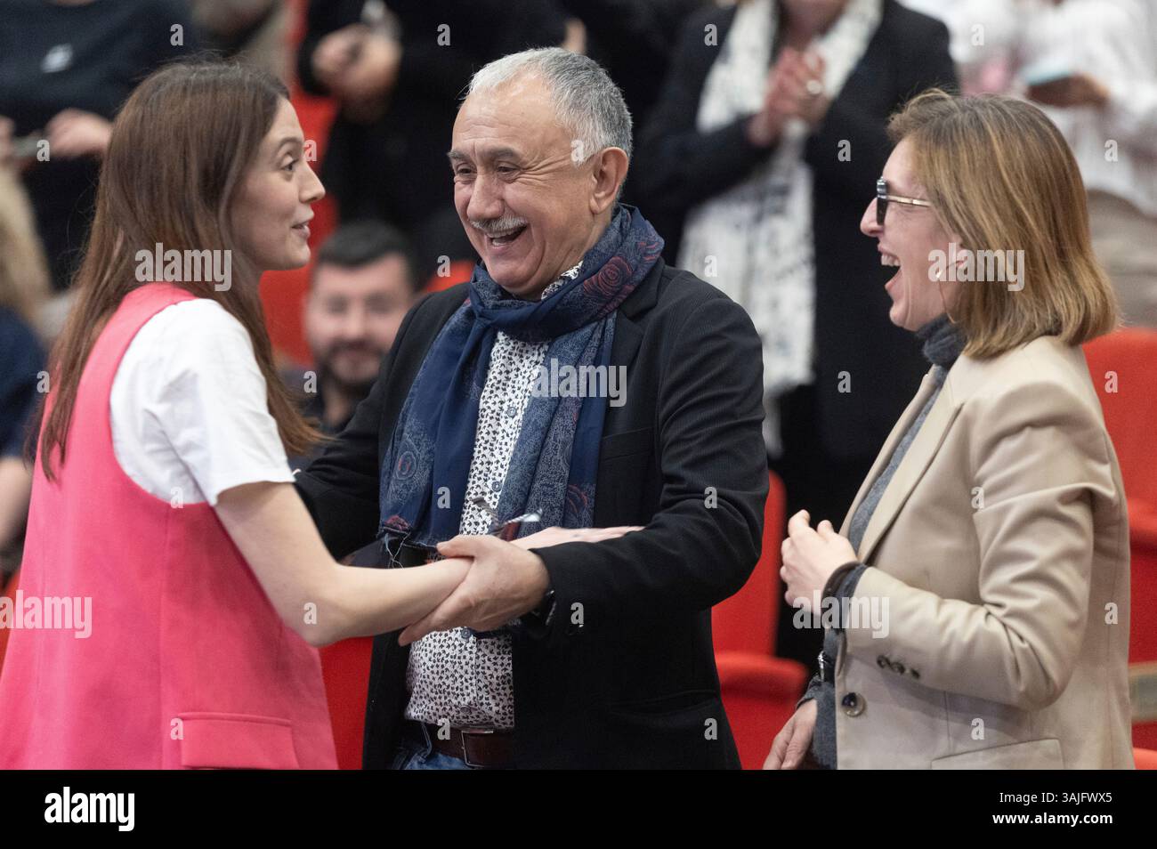 (L-R) RUGE's new spokesperson, Belén Guirao, UGT secretary general ...