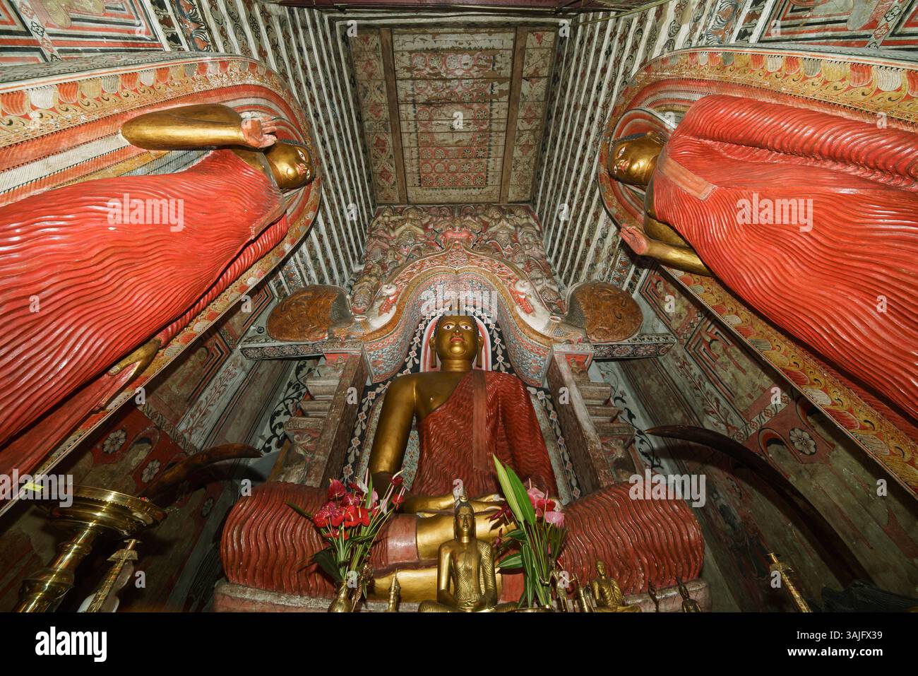 15.01.2025. Daulagala, Sri Lanka. A golden Buddha statue sits in the ...