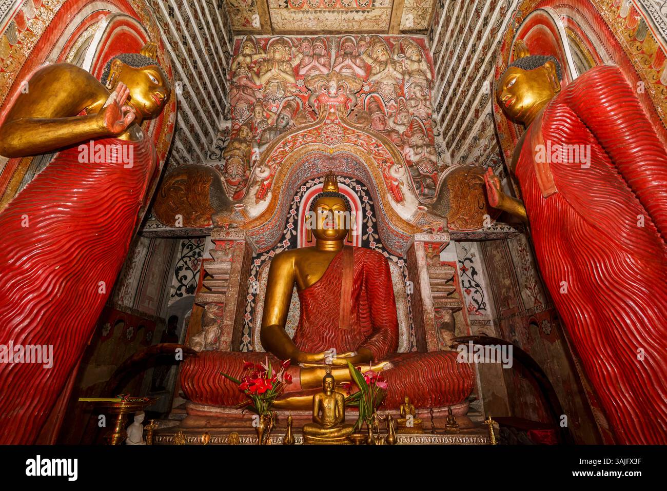15.01.2025. Daulagala, Sri Lanka. A golden Buddha statue sits in the ...