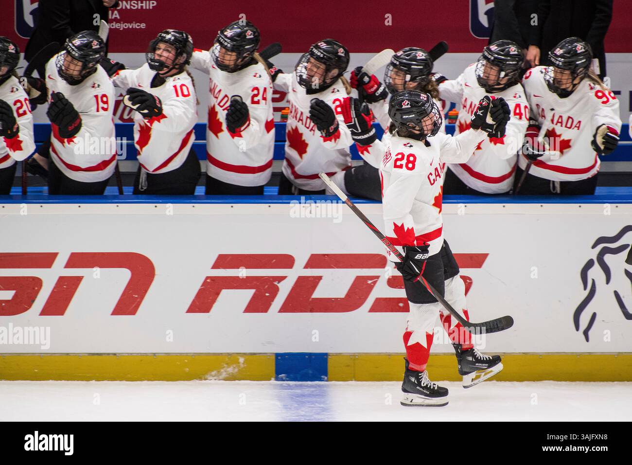 Canada's Micah Zandee-Hart celebrates scoring during the IIHF Women's ...
