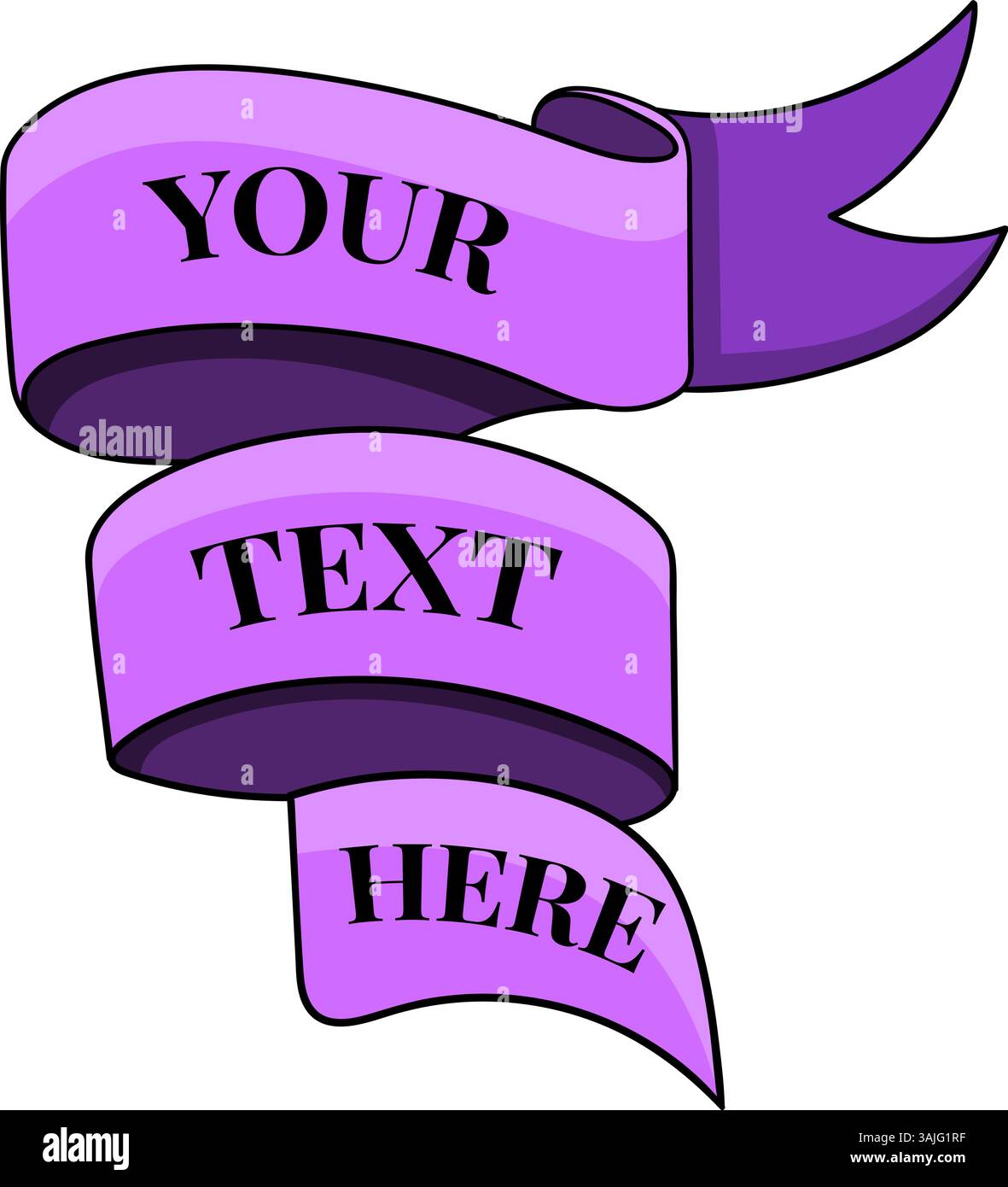 Vector illustration of a stylish purple curved ribbon banner with three ...