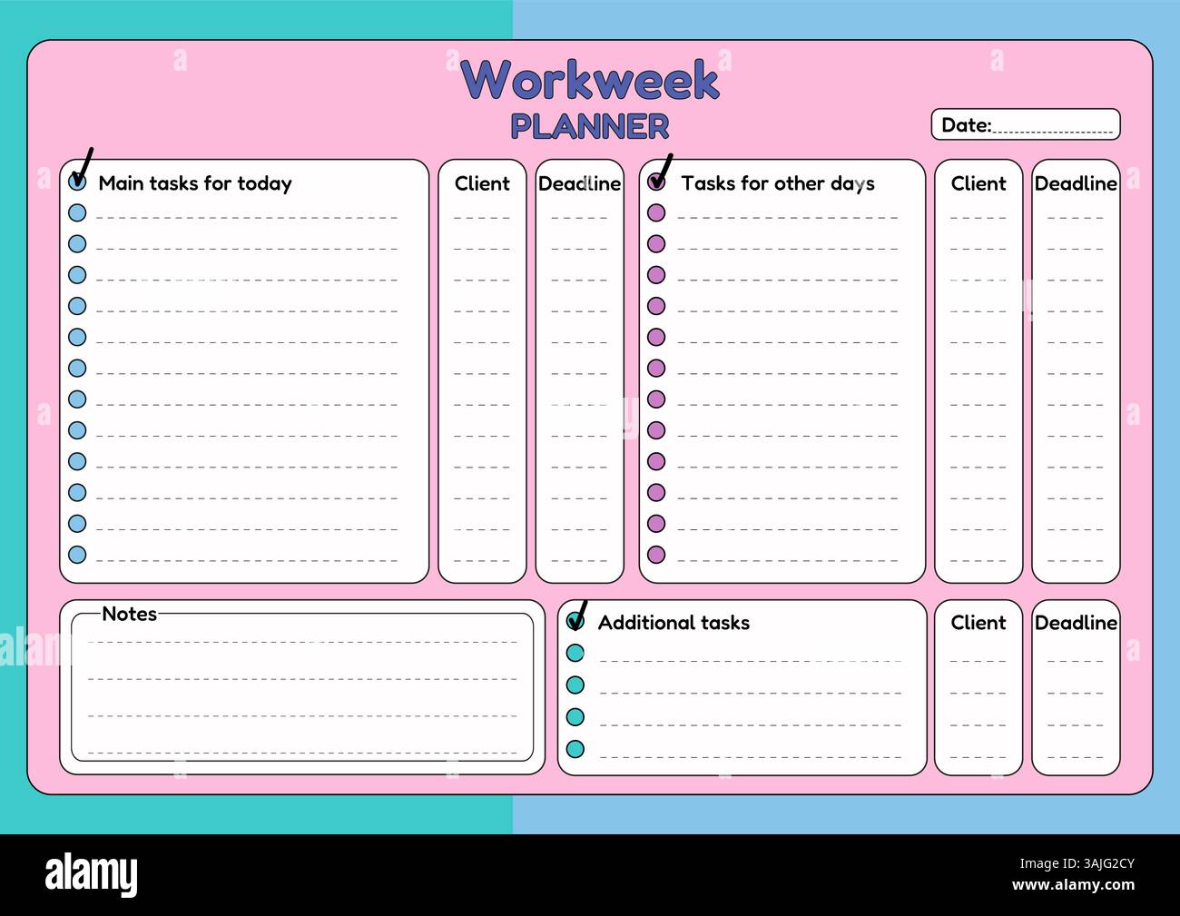 Printable horizontal workweek planner with task list, client deadline ...