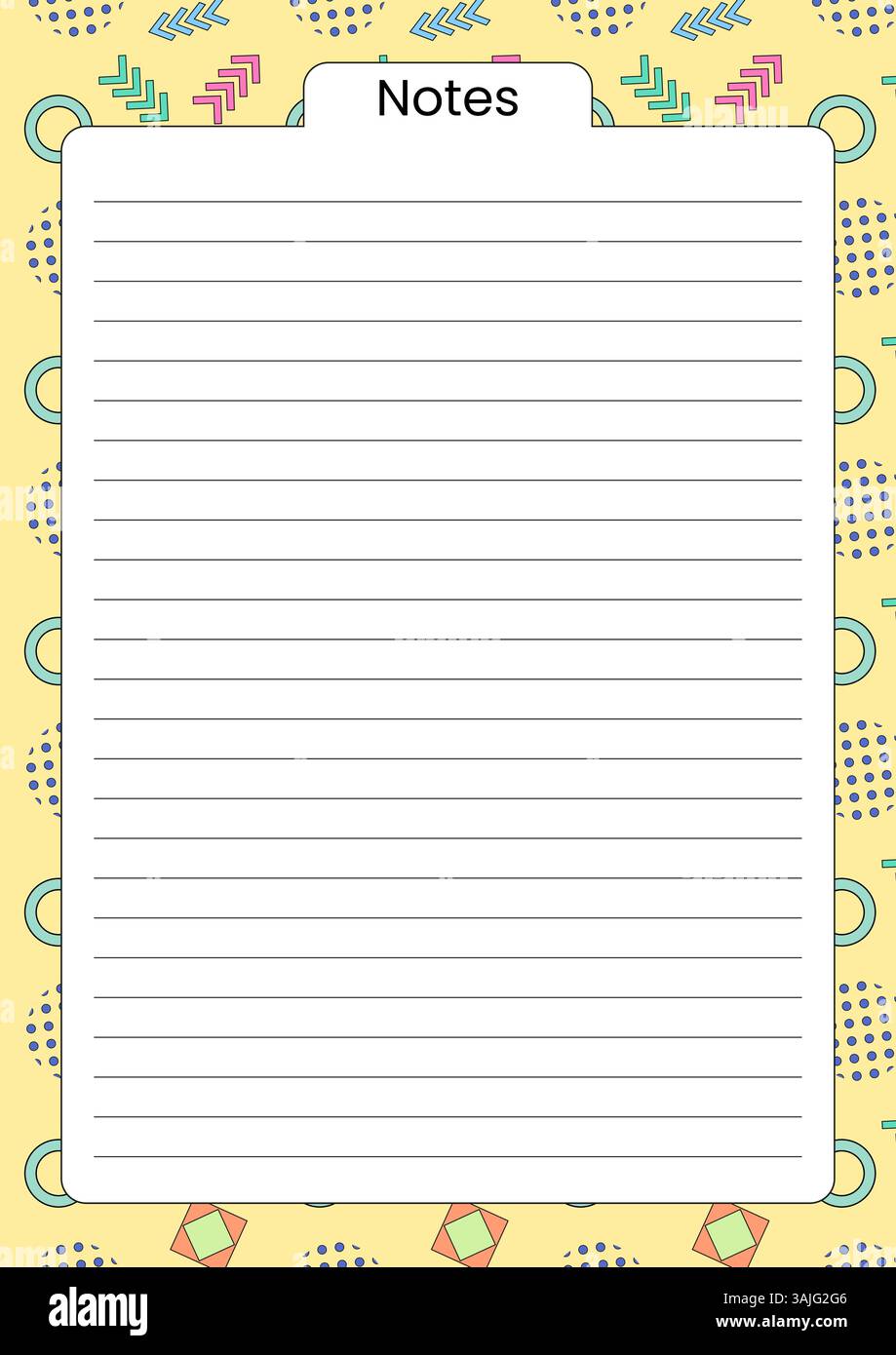 Lined notes page with a decorative colorful abstract geometric ...