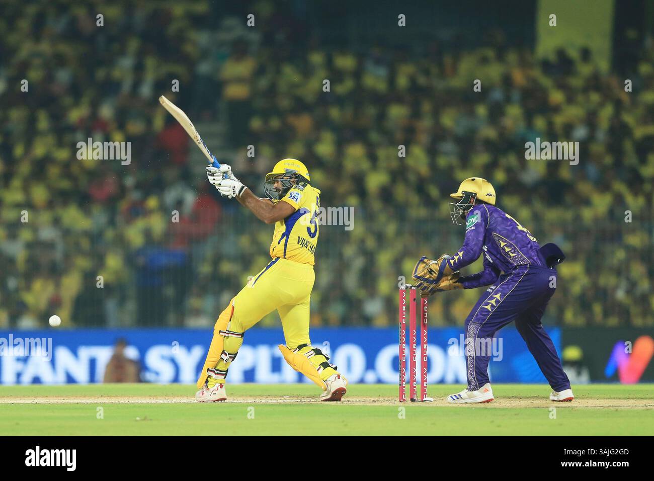 Chennai Super Kings' Vijay Shankar plays a shot during the Indian Premier League cricket match ...