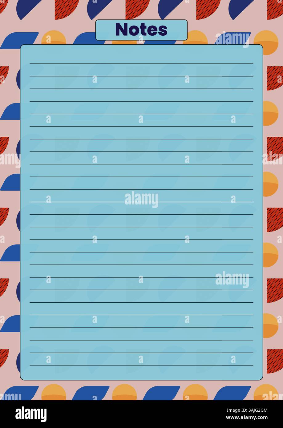 A vibrant notes page template with lined sections on a abstract ...